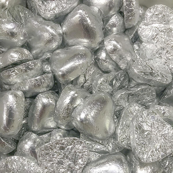 Silver Wrapped Chocolate Hearts | RQN - Ross's Quality Nuts & Lollies