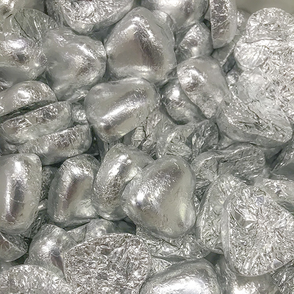 Silver Wrapped Chocolate Hearts | Ross's Quality Nuts & Lollies